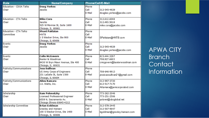 City Branch – APWA Chicago Metro Chapter