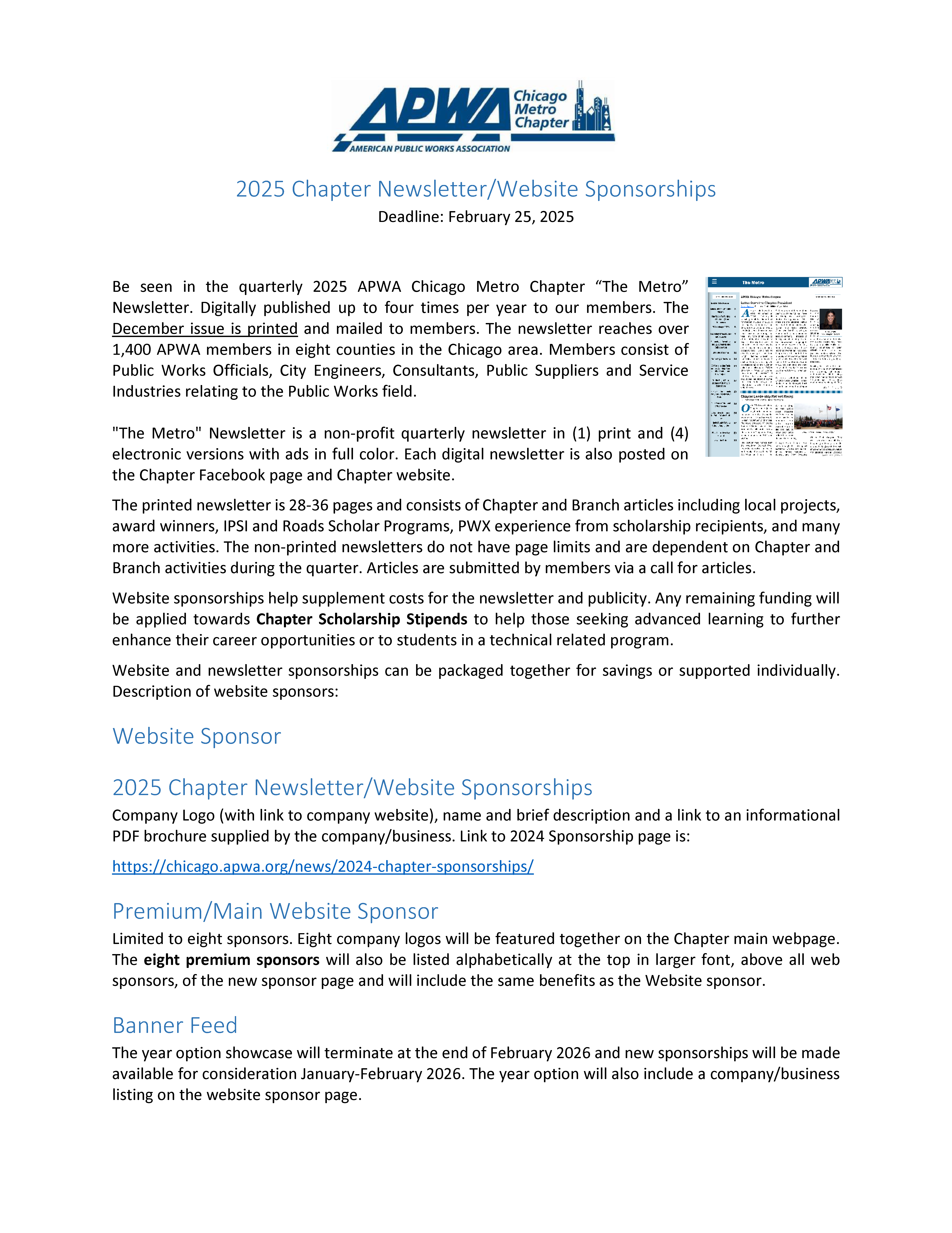 2025 Chapter Newsletter / Website Sponsorship Deadline 03/10/25 – APWA ...